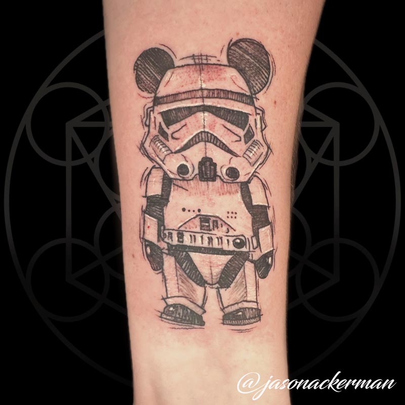 Black and Gray,Sketchy,Star Wars,Disney tattoo by Jason Ackerman
